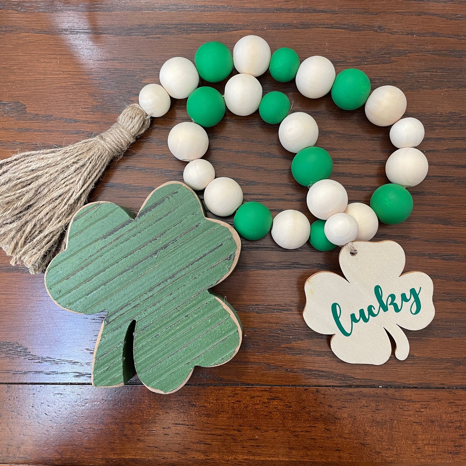 St. Patrick's Day Wood Bead Garland / Tiered Tray Decor / - Etsy