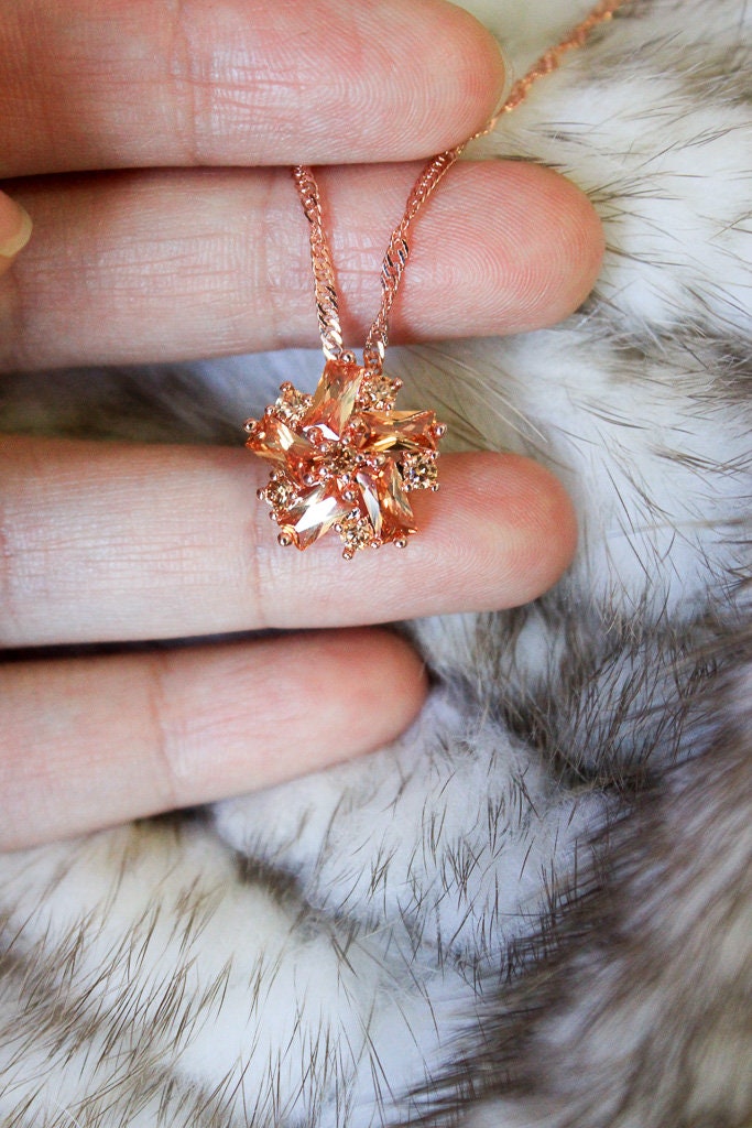 Rose gold necklace with flower pendant necklace citrine stone | Etsy