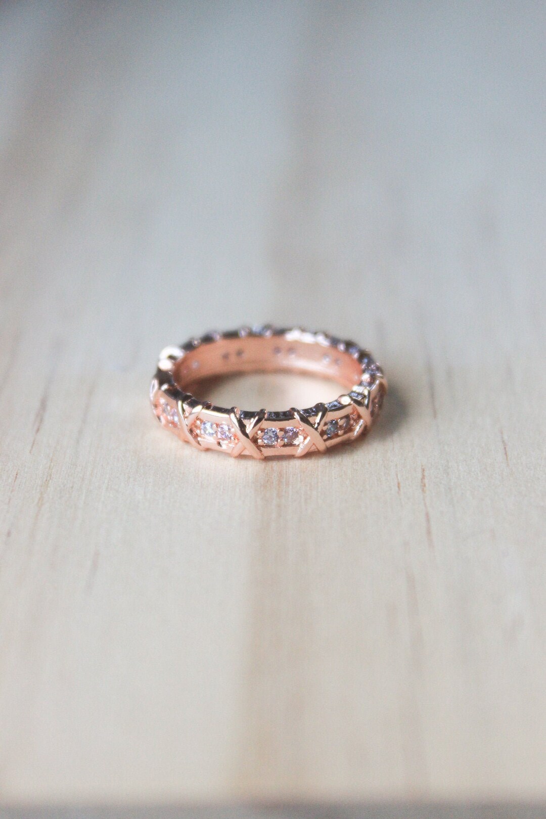 Gemstone Rosegold Ring, Stackable Ring With White Topaz and Rose Quartz ...