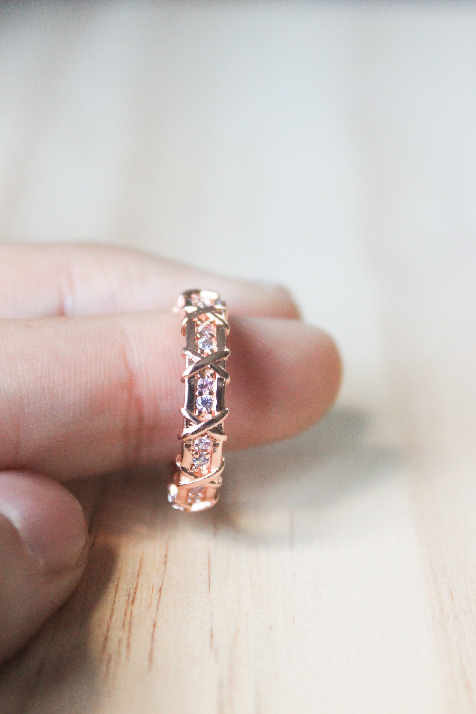 Gemstone Rosegold Ring Stackable Ring With White Topaz and - Etsy