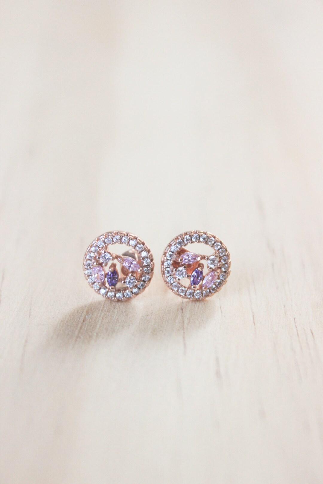 Rose Gold Stud Earrings, Bridesmaid Gemstone Studs Earring, Amethyst ...