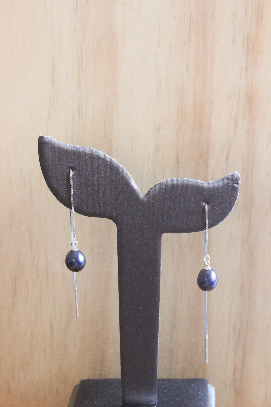 Silver Pearl Drop Earrings, Black Pearl Slide on Earrings, Minimalist ...