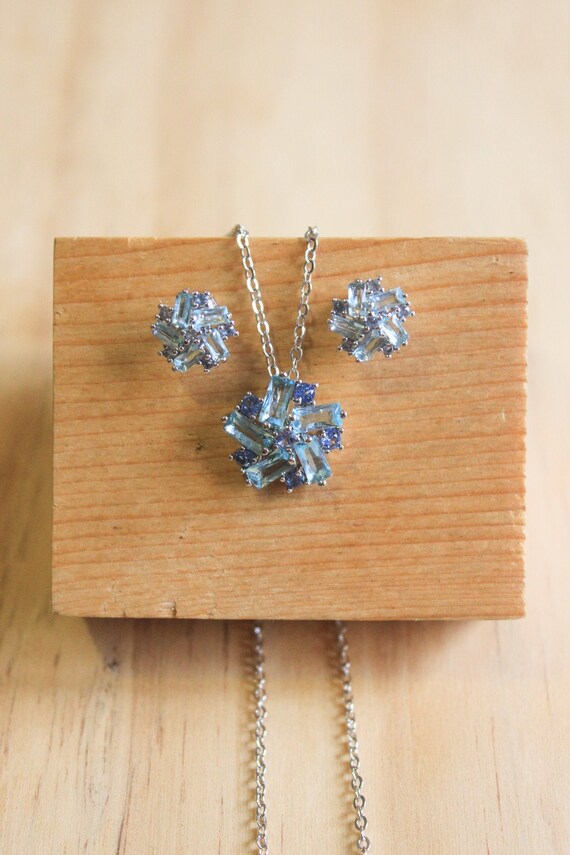 Blue topaz necklace with stud earrings silver statement | Etsy