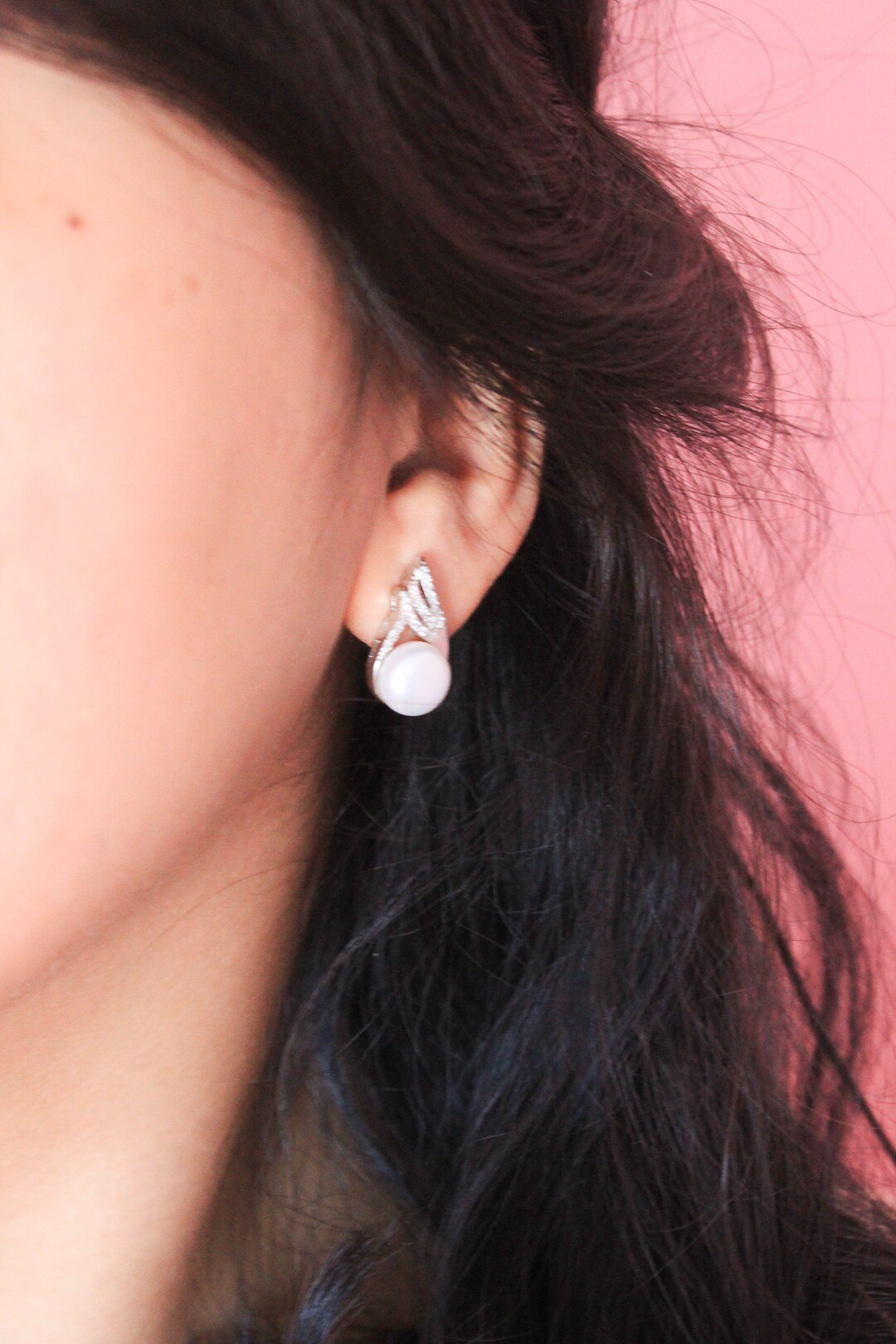 Sterling Silver Pearl Dangle Earrings With Crystal Round - Etsy