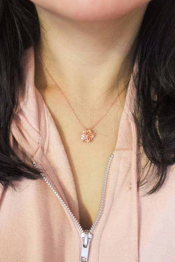 Rose gold necklace with flower pendant necklace citrine stone | Etsy