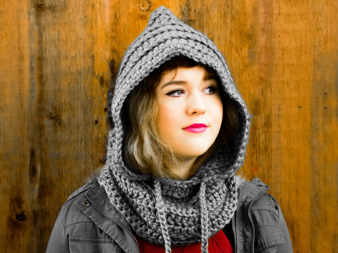Hand Made Hooded Cowl, Winter Hat, Crochet Hood, Elven Hood, Chunky ...