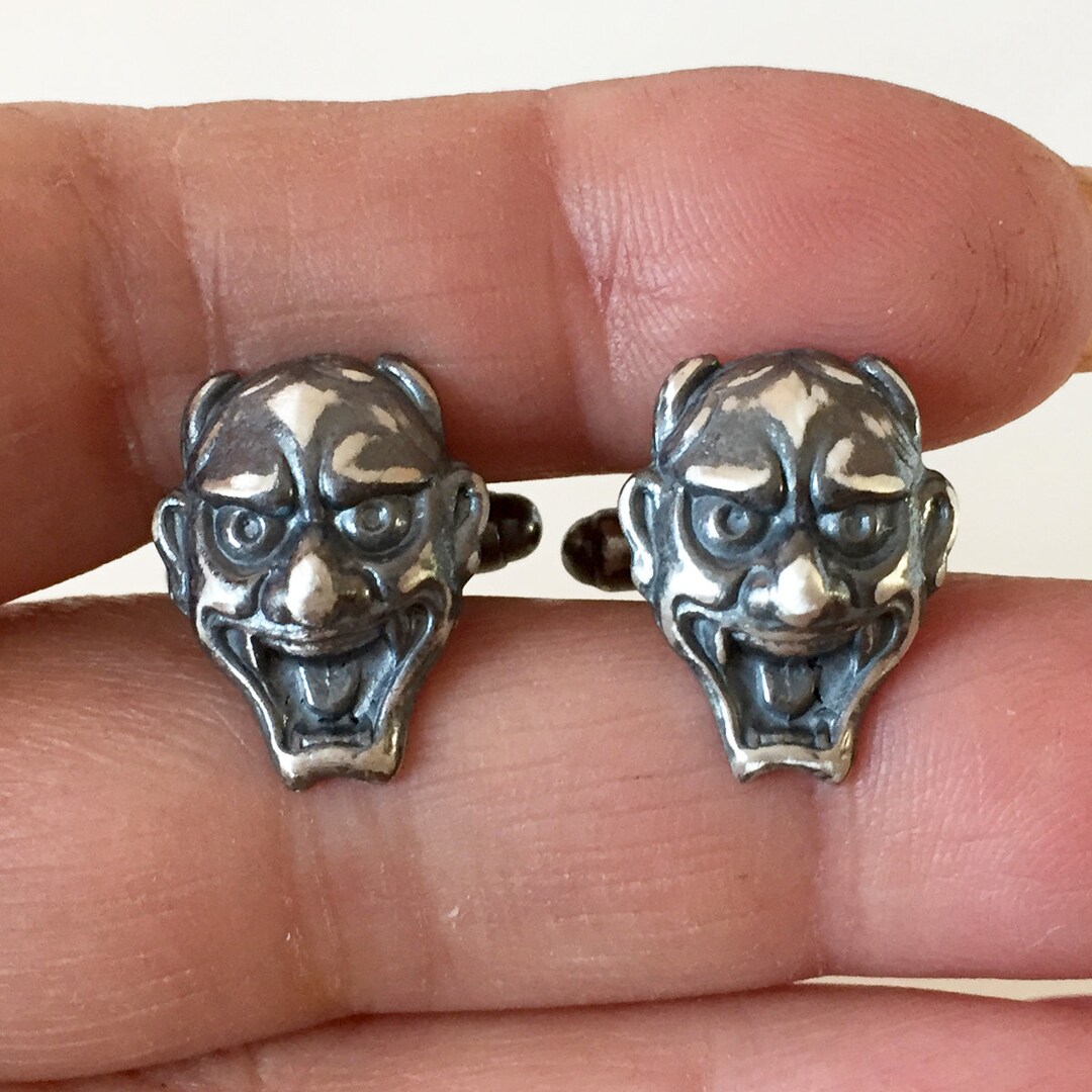 DEVIL FACE Oxidized Sterling Silver 925 Hand Made Cufflinks Satana ...