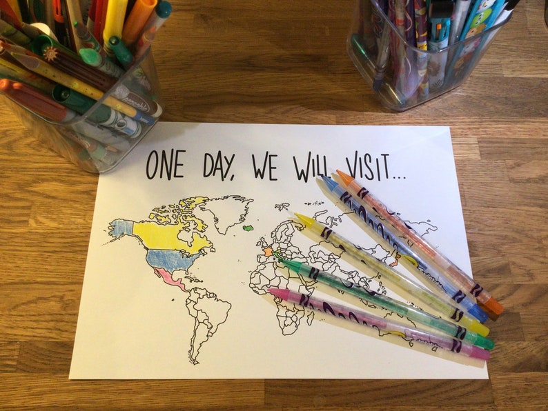 World Map World Map Colouring Sheet Bucket List Travel Map | Etsy