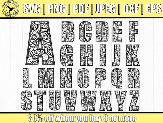 Floral Alphabet Svg Flower Svg Flower Alphabet Svg | Etsy