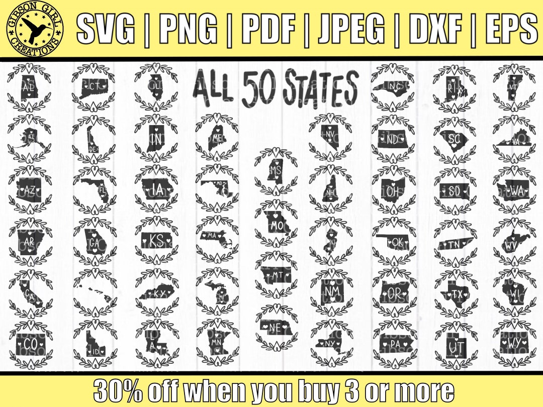 All 50 States Svg | All 50 States Wreath Svg | State Svg | US State Svg ...