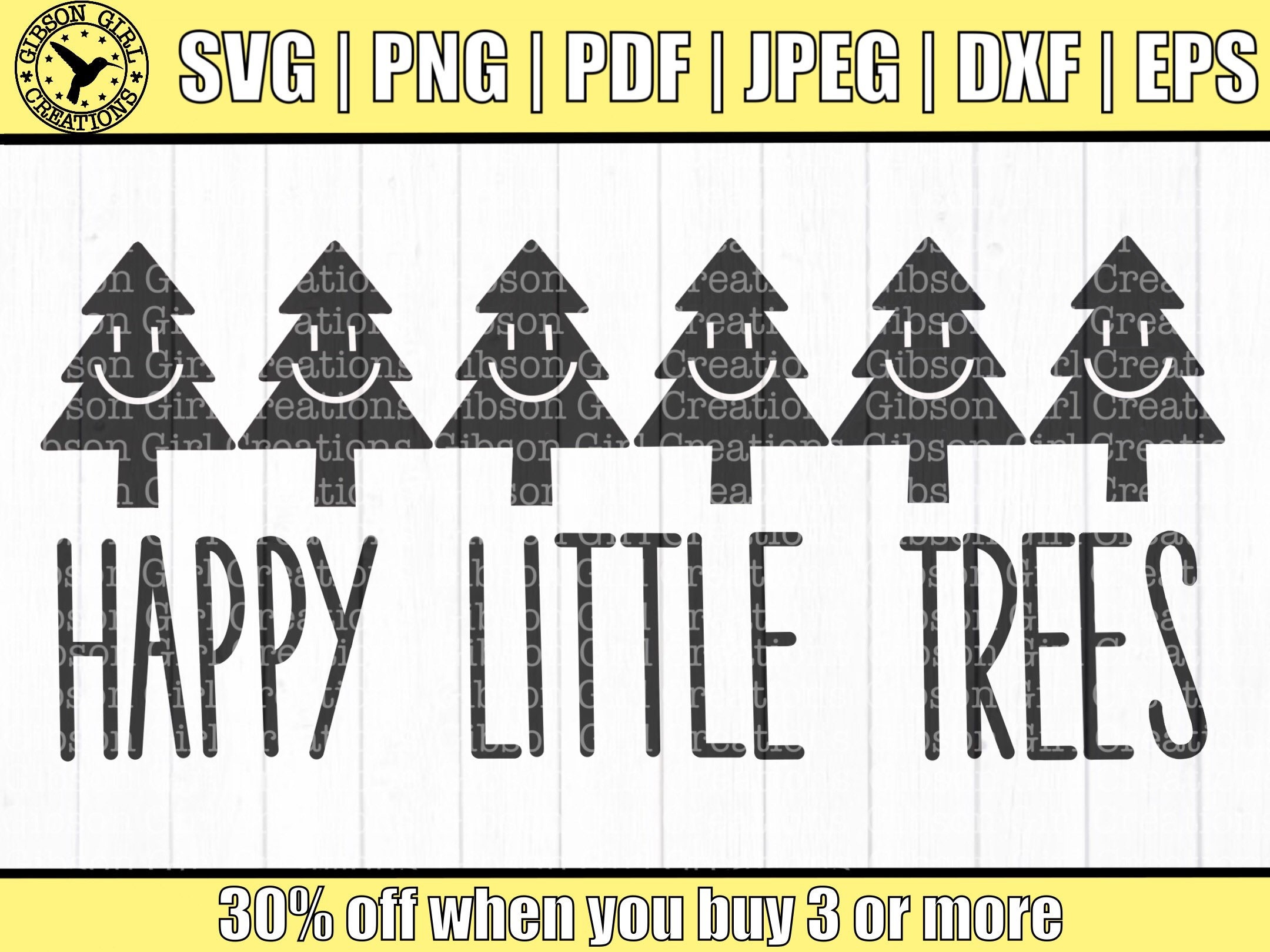 Tree Svg Happy Little Trees Svg Happy Dxf Christmas - Etsy