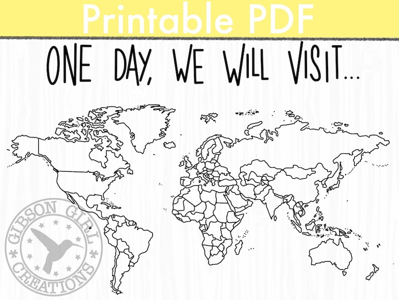 World Map World Map Colouring Sheet Bucket List Travel Map | Etsy