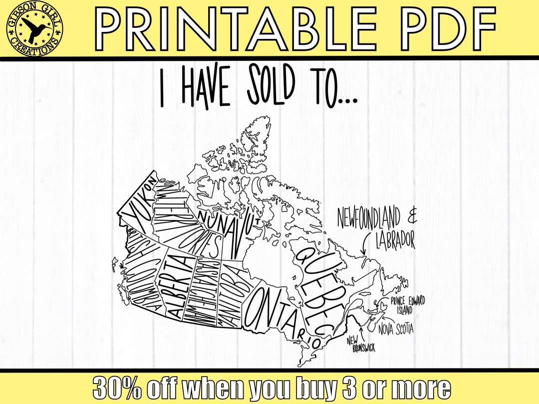 Canada Etsy Sales Map | Labelled Provinces & Territories | Instant ...
