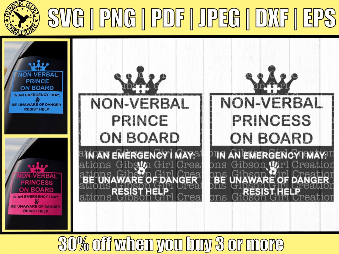 Non-verbal Princess Car Decal Svg | Non-verbal Prince Car Sticker Svg ...