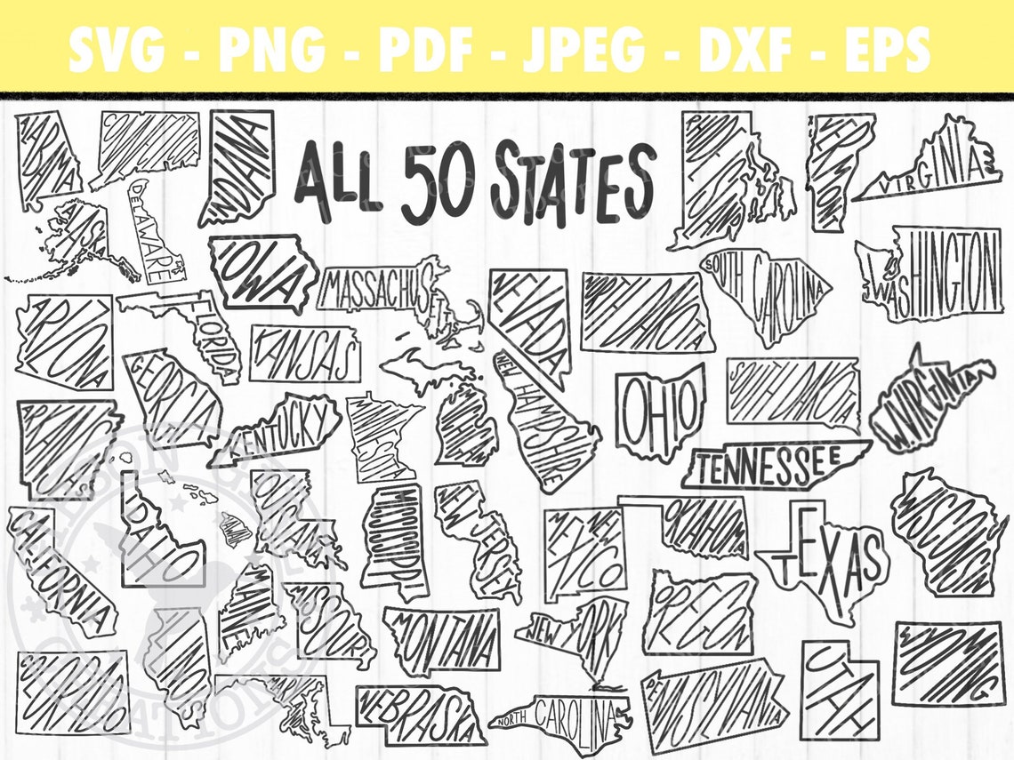 All 50 States Svg | All 50 States Outline Svg | State Svg | US State ...