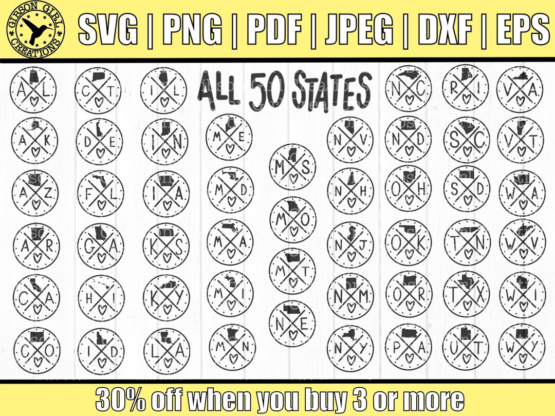 All 50 States Svg | All 50 States Stamp Svg | State Svg | US State Svg ...