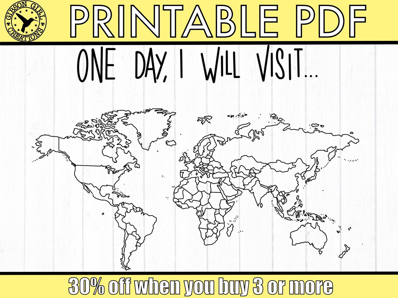 World Map World Map Colouring Sheet Bucket List Travel Map | Etsy