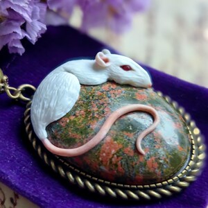 Albino Rat Necklace: Unakite Stone, Gothic Animal Jewelry - Etsy