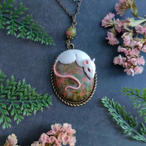 Albino Rat Necklace: Unakite Stone, Gothic Animal Jewelry - Etsy