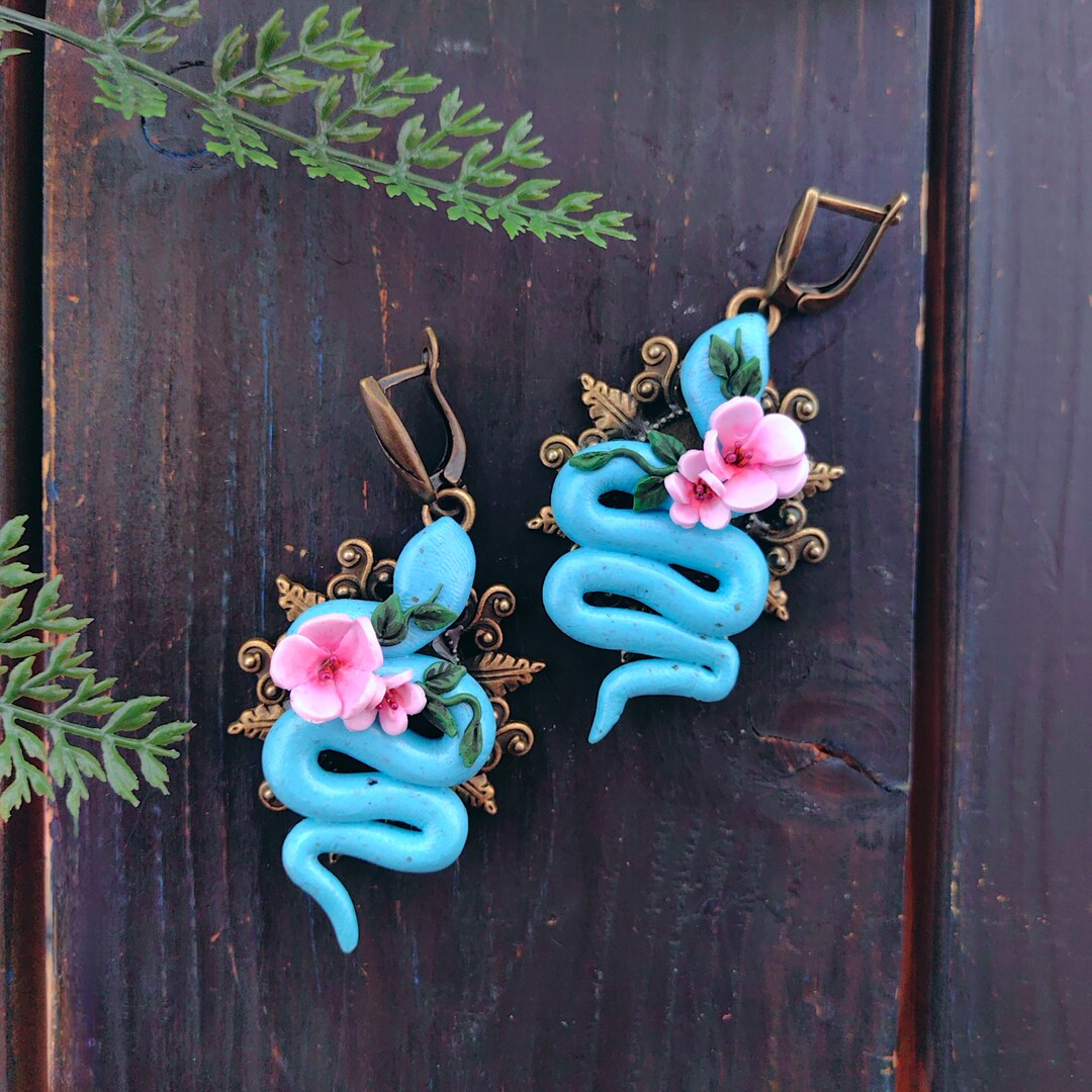 Snake Earrings-flower Studs-witchy Gifts-pastel Goth-reptile ...