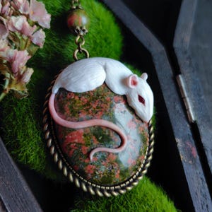 Albino Rat Necklace: Unakite Stone, Gothic Animal Jewelry - Etsy