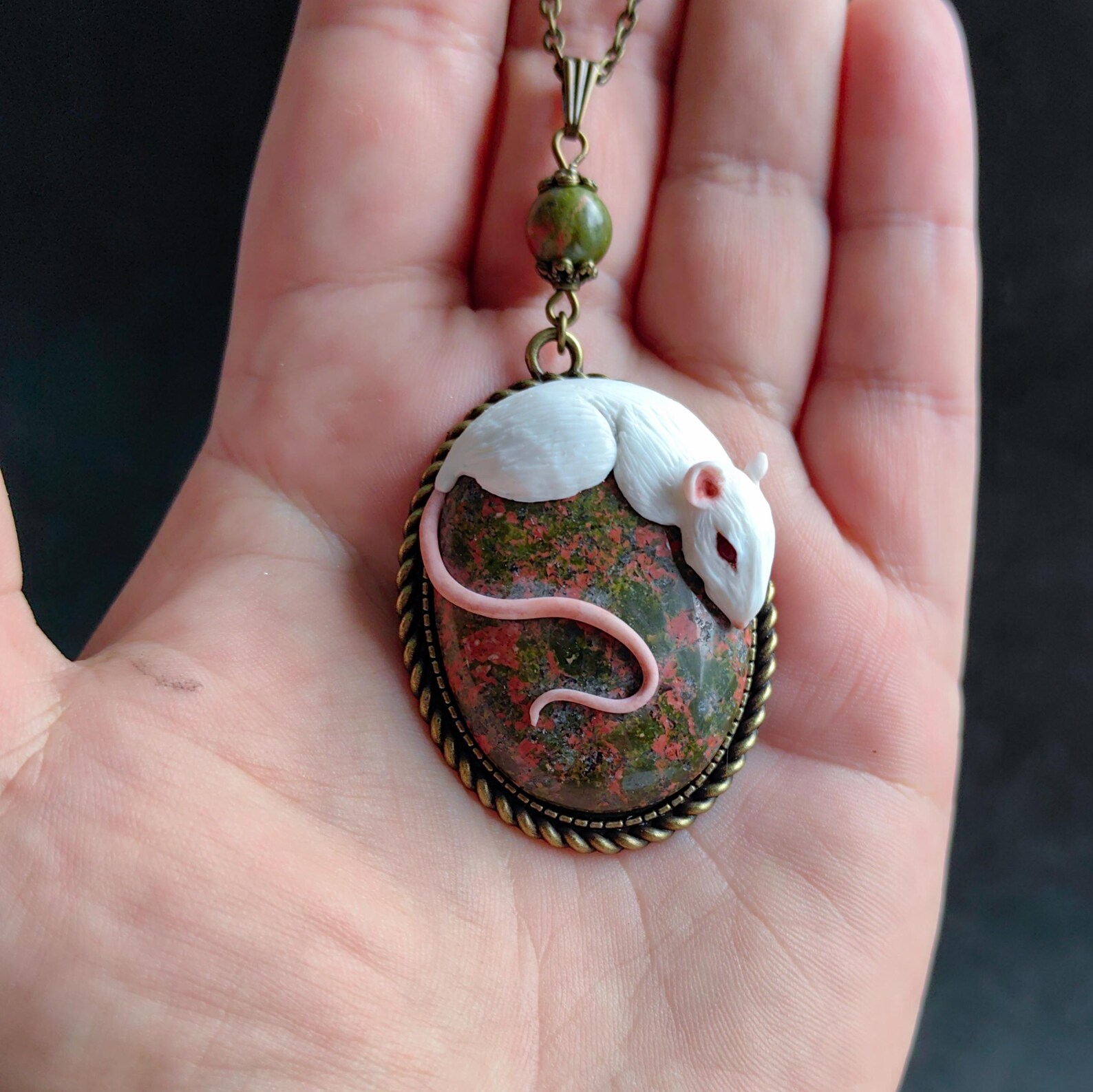 Albino Rat Necklace: Unakite Stone, Gothic Animal Jewelry - Etsy