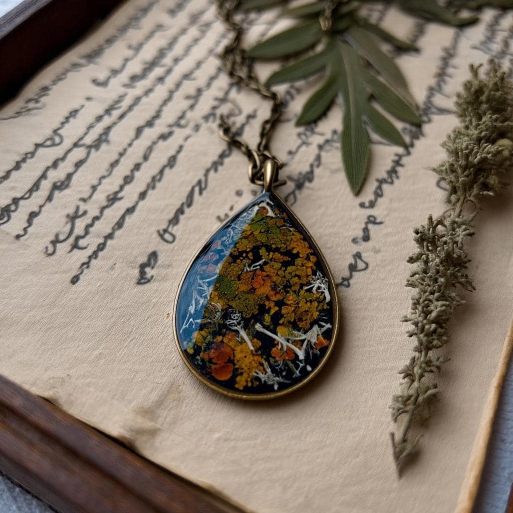 Real Lichen and Moss Teardrop Pendant Birthday Gift for Girlfriend ...