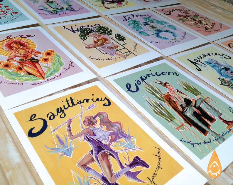 Zodiac series Postcards | Etsy