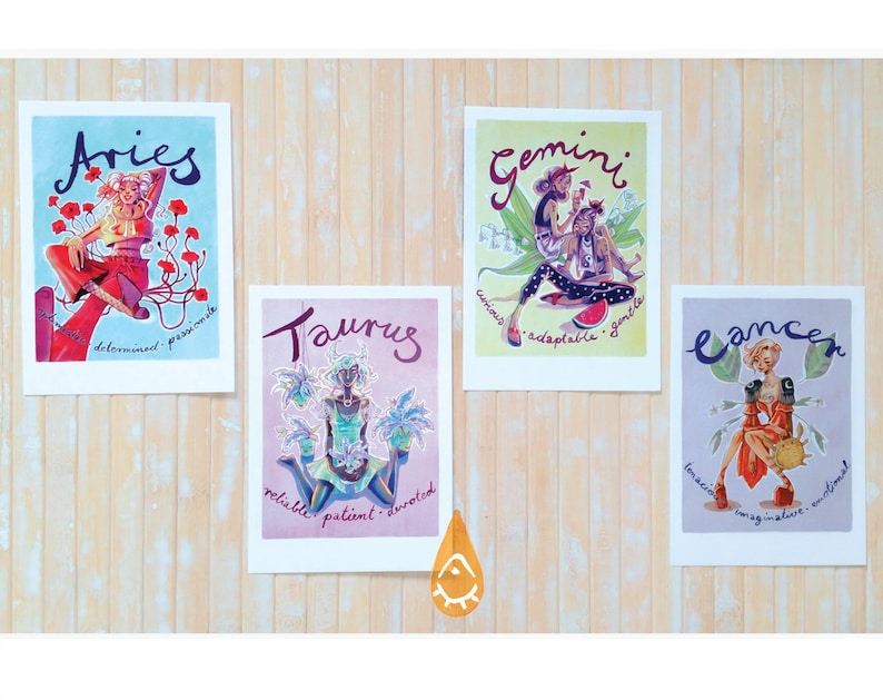 Zodiac series Postcards | Etsy