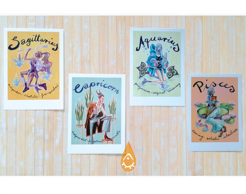 Zodiac series Postcards | Etsy
