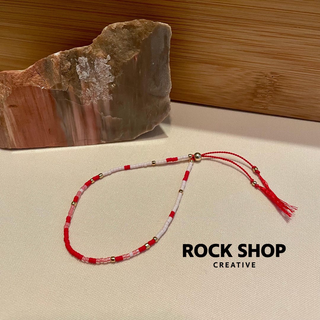 Delicate Seed Bead Friendship Bracelet Red White Pink Gold Adjustable ...