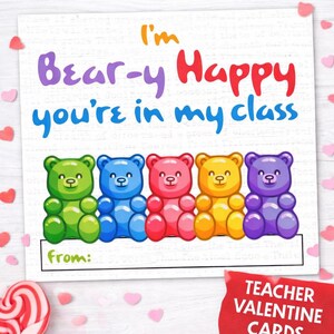Bear Valentine Card Printable, I’m Beary Happy You’re in My Class, Cute ...