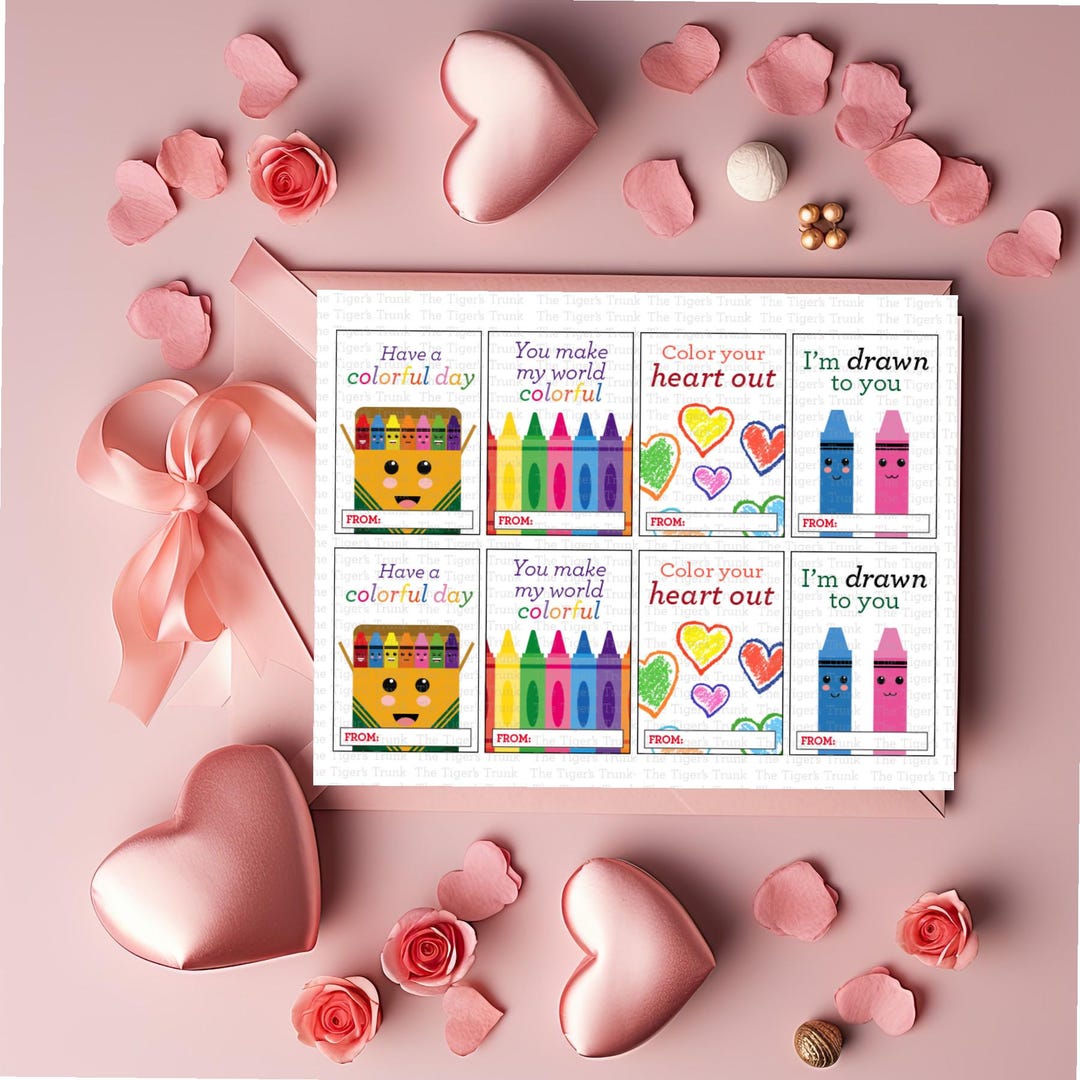 Crayon Valentine Cards for Kids, Printable Valentine Cards, Instant ...
