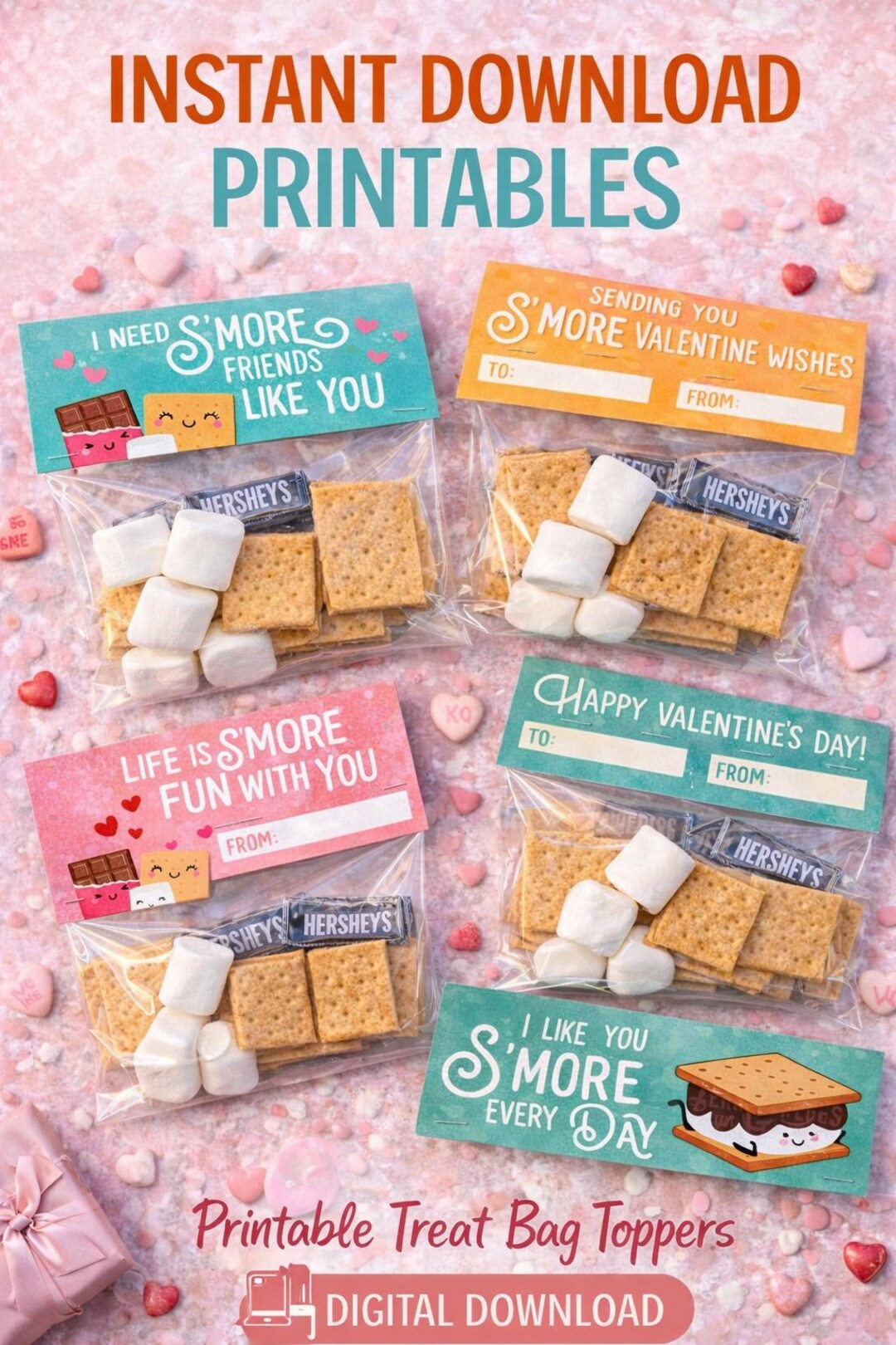 S'mores Valentine Cards Printable, Classroom Treat Tags (digital ...