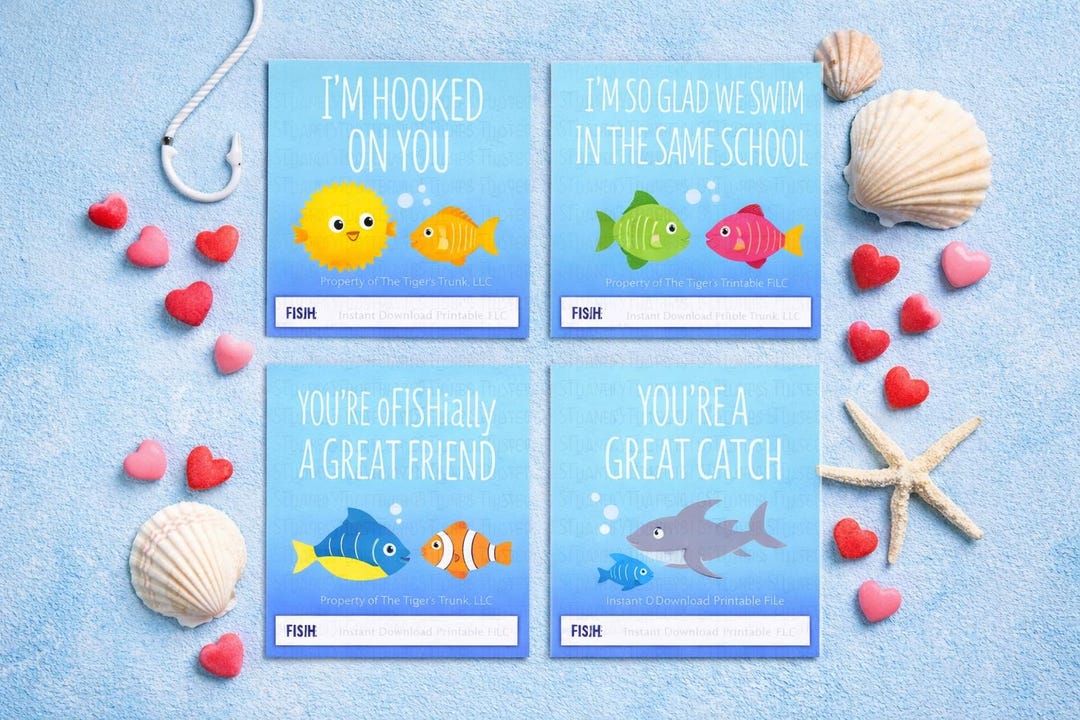 Printable Fish Valentine Cards, Instant Download Classroom Valentines ...