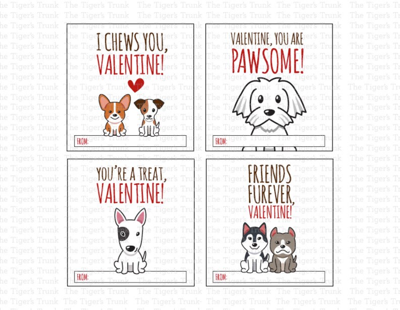 Puppy Valentines Printable Valentine Tags for Kids Printable - Etsy
