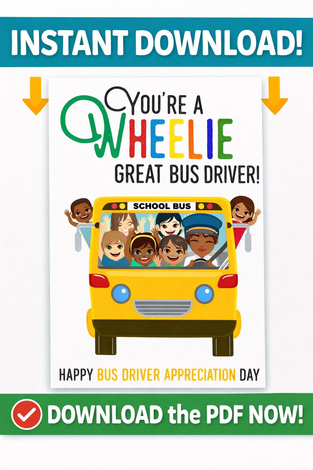 You're a Wheelie Great Bus Driver Appreciation Day Printable Card - Etsy
