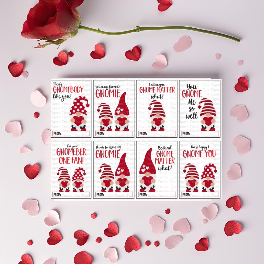Printable Gnome Valentine Cards: Kids Classroom Exchange (digital ...