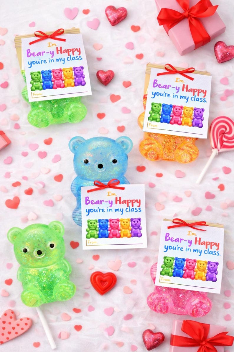 Bear Valentine Card Printable, I’m Beary Happy You’re in My Class, Cute ...