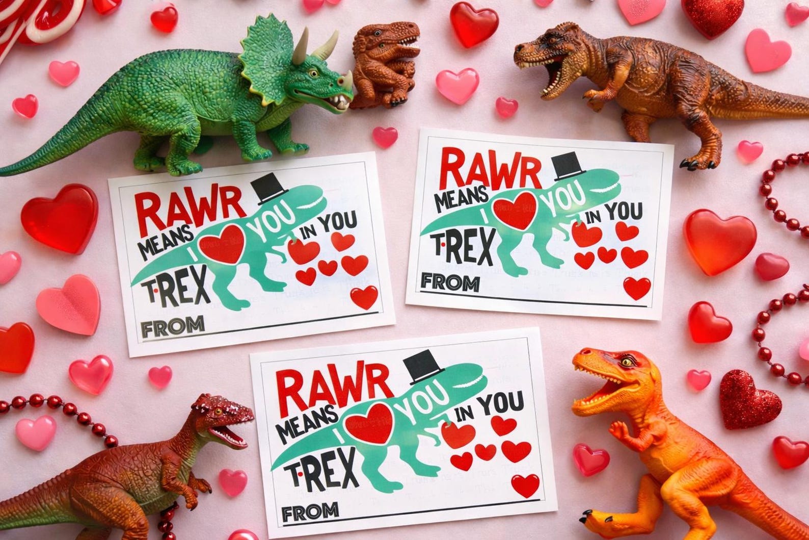 Printable Dinosaur Valentine Cards for Kids, RAWR Means I Love You ...