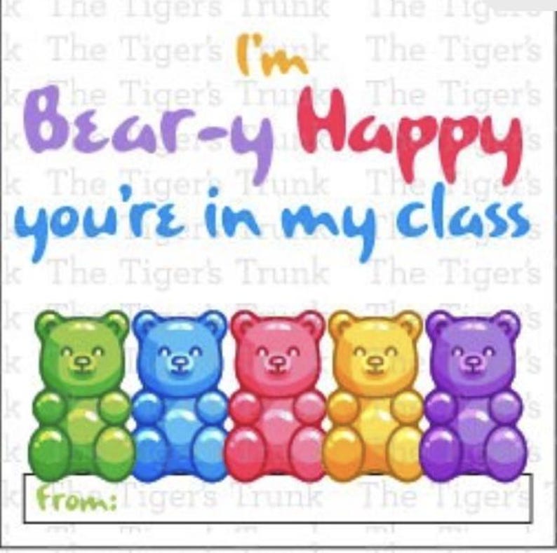 Bear Valentine Card Printable, I’m Beary Happy You’re in My Class, Cute ...