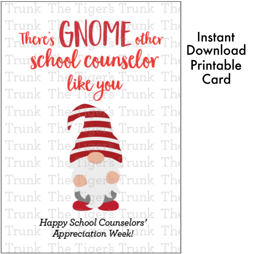 Printable Card, Teacher Gift, Thank You Card, Counselor Gift, Gnome ...