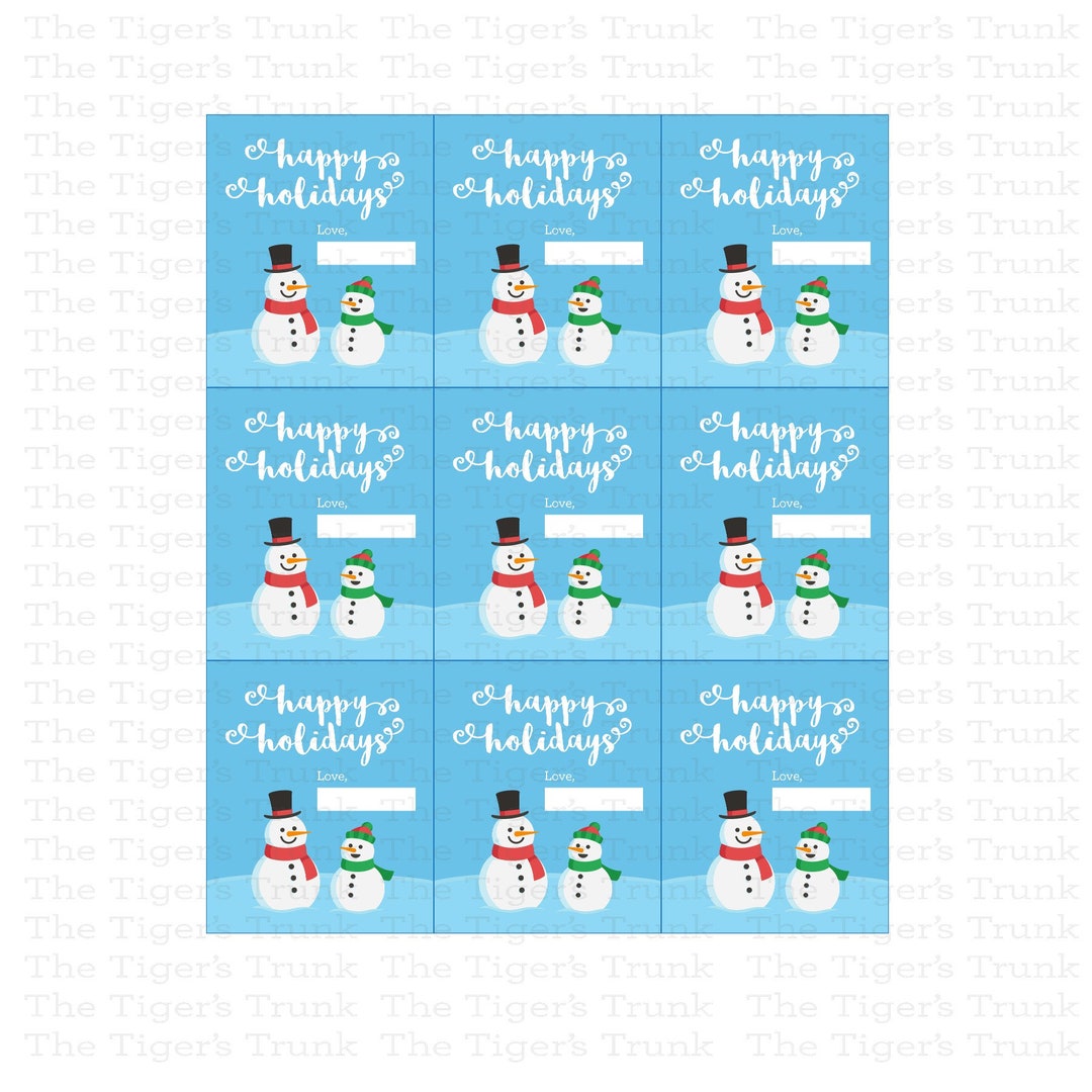 Printable Christmas Tags, Cute Snowman Greeting, Happy Holidays Digital ...