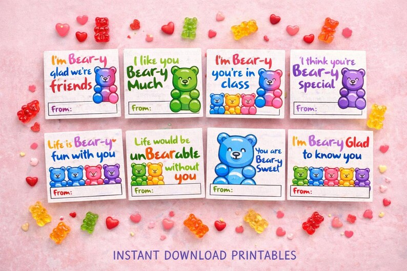 Gummy Bears Printable Valentine's Day Cards - Etsy