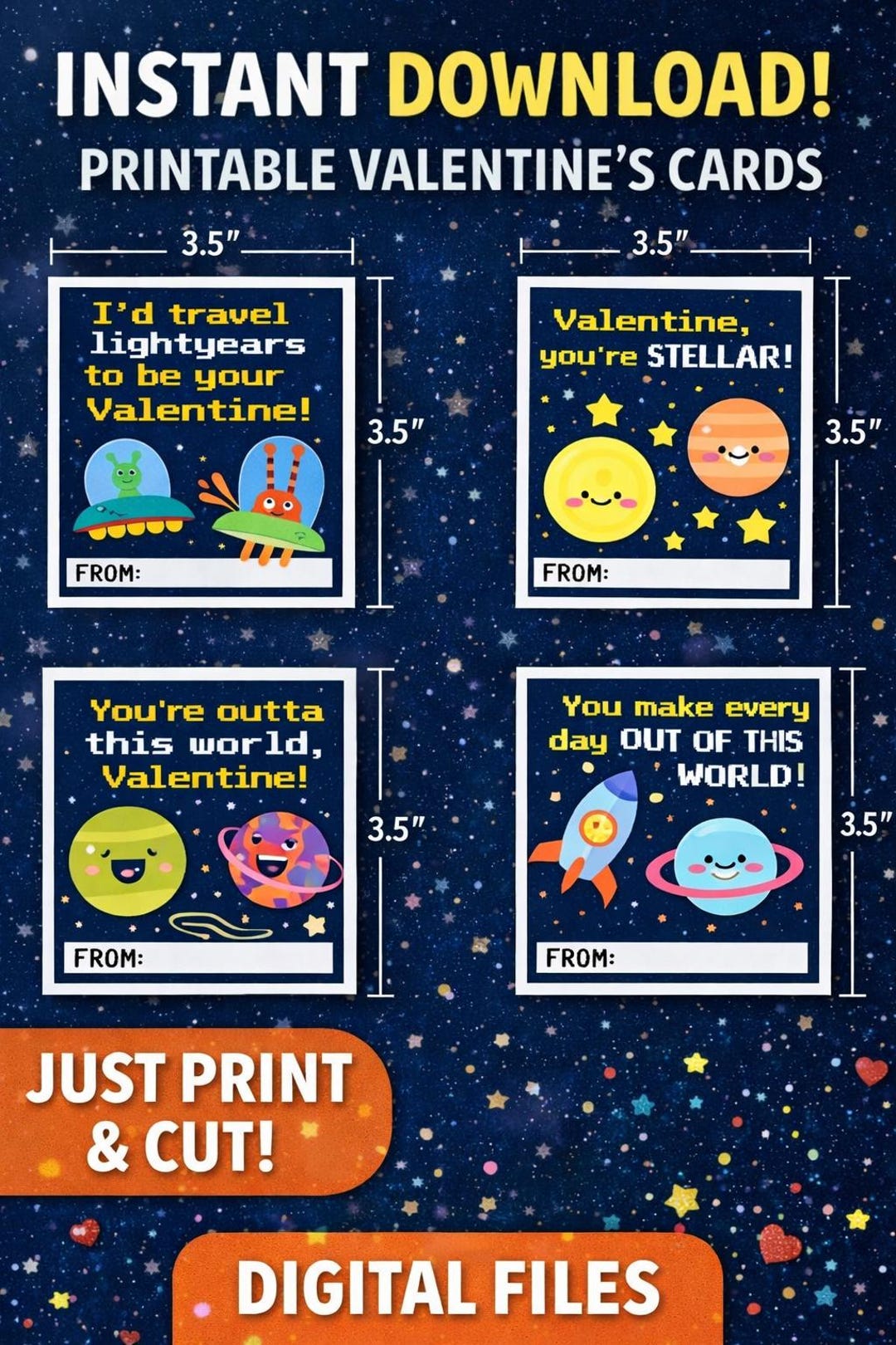 Outer Space Square Printable Valentine's Day Cards - Etsy
