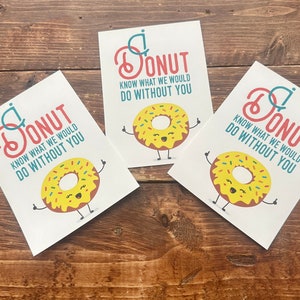 Donut Appreciation Printable Card, Donut Theme Gift for Staff, Instant ...