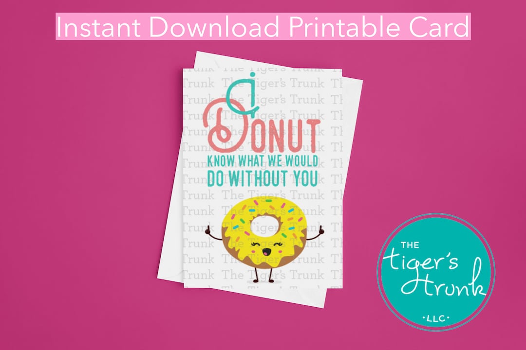 Donut Appreciation Printable Card, Donut Theme Gift for Staff, Instant ...