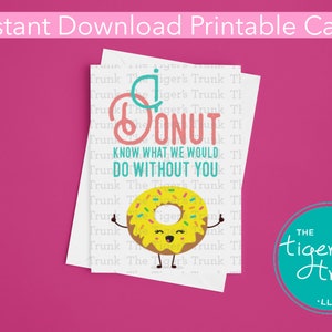 Donut Appreciation Printable Card, Donut Theme Gift for Staff, Instant ...