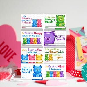Beary Valentine Cards for School, Printable Valentines for Kids, Bear ...
