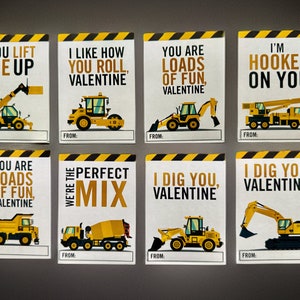 Printed Valentines Day Cards for School, Construction Valentines for ...